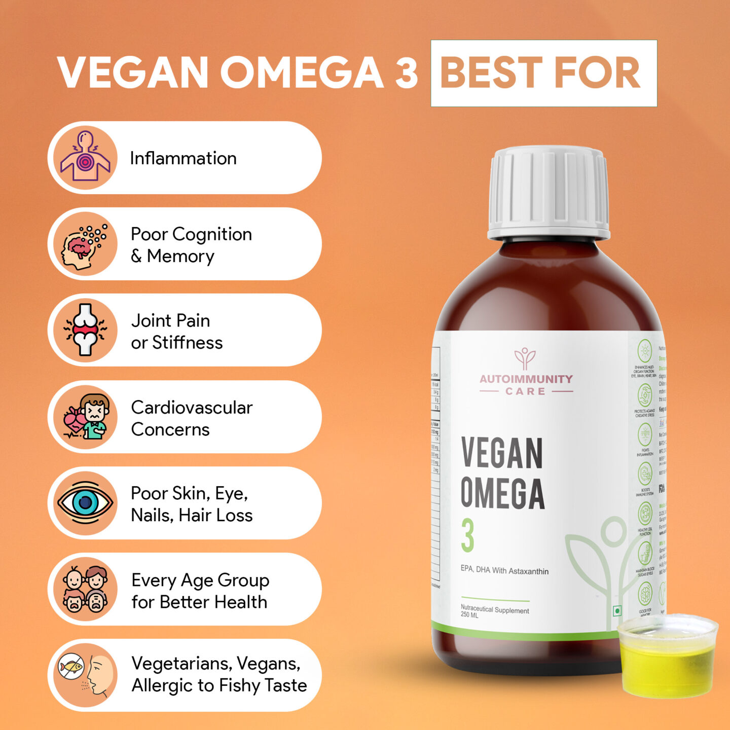 Buy Vegan Omega 3 Oil - For Brain, Heart, Joint, Skin, Eye & Immunity